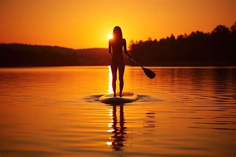 Premium Ai Image Silhouette Of A Lady Sitting On A Sup Board With A