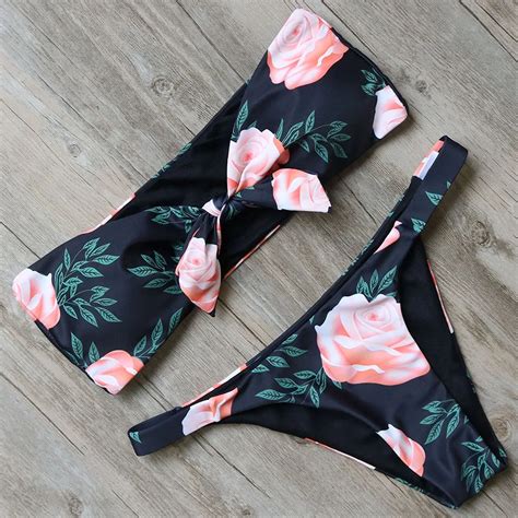 2018 Summer Swimsuit Off Shoulder Sexy Flower Swimwear Leopard Bikinis