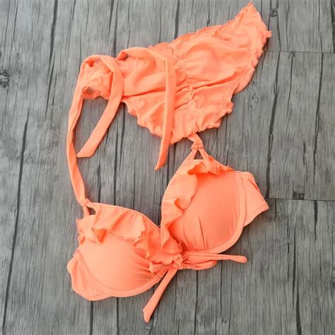 Orange Lace Underwire Bikini Set Women Bathing Suits Sexy Biqini