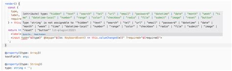native `input` error type string is not assignable to hidden