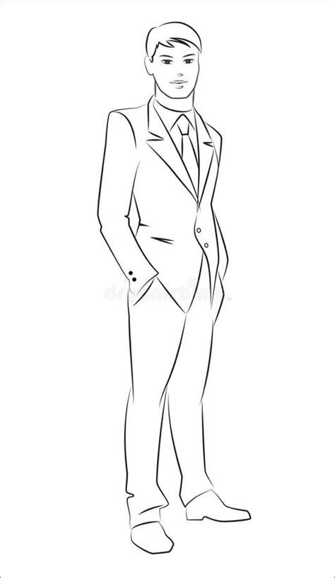 Businessman Standing Outline Sketch Stock Vector Illustration Of