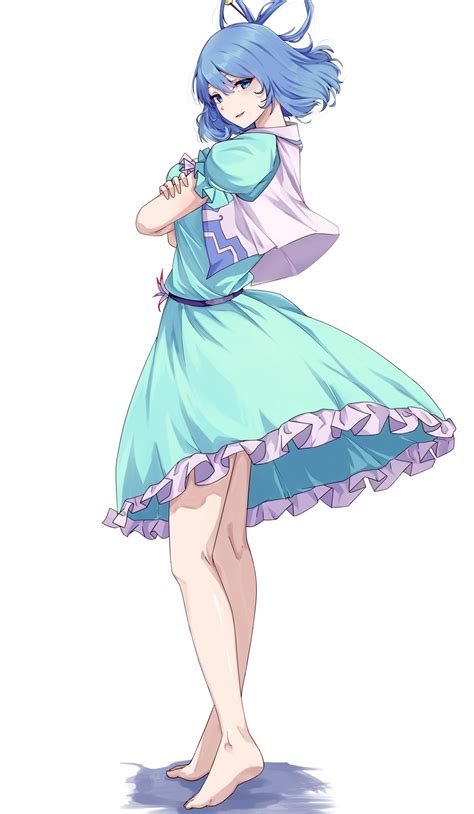 Safebooru 1girl Aqua Dress Barefoot Blue Dress Blue Eyes Blue Hair