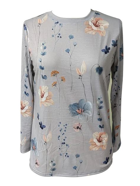 Floral Print Crew Neck T Shirt Casual Long Sleeve T Shirt Temu