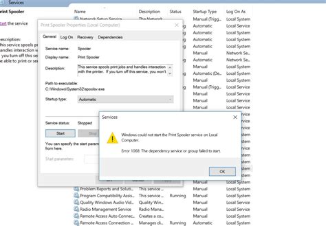 how to fix cannot start print spooler 1068 windows 10
