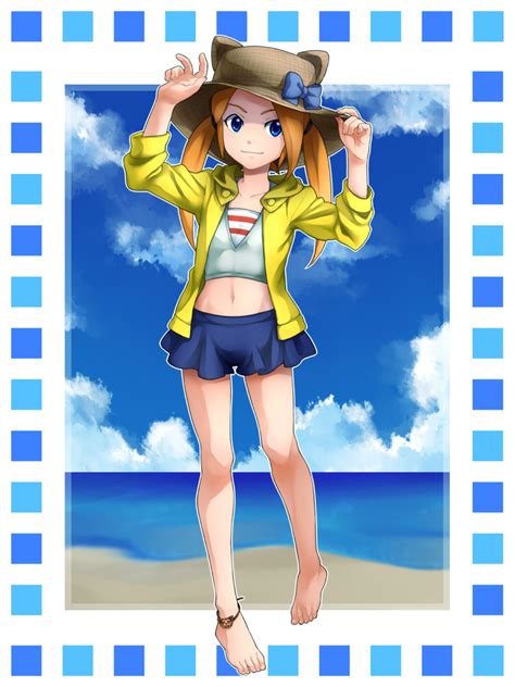 Safebooru 1girl Anklet Bare Legs Barefoot Beach Blue Eyes Danball