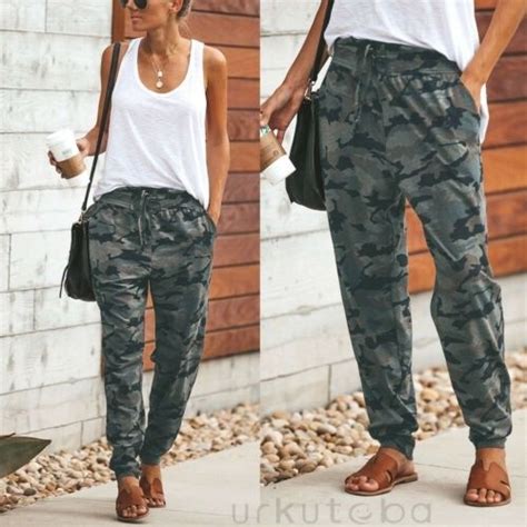 Women Camouflage Pants Camo Casual Cargo Joggers Military Army Harem