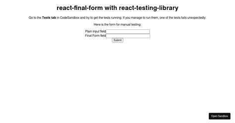 react final form testing library codesandbox