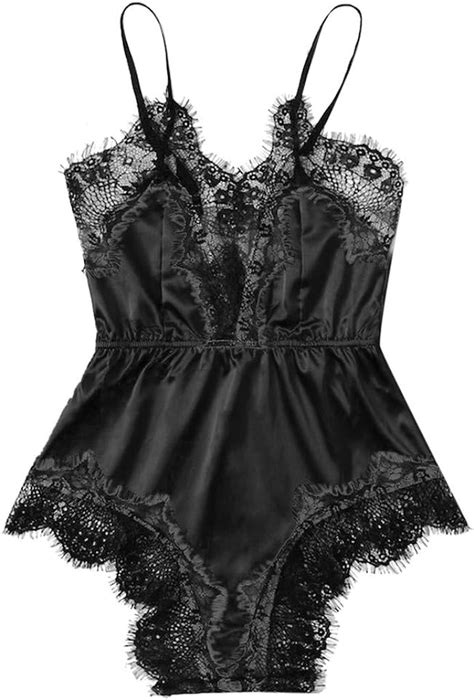 Feano Women Satin Lace Bra Sexy Solid Color Lingerie Stitching Pajamas