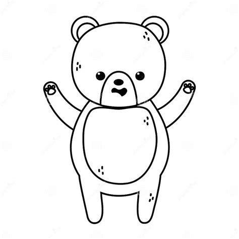 Cute Brown Bear Character Cartoon Thick Line Stock Vector