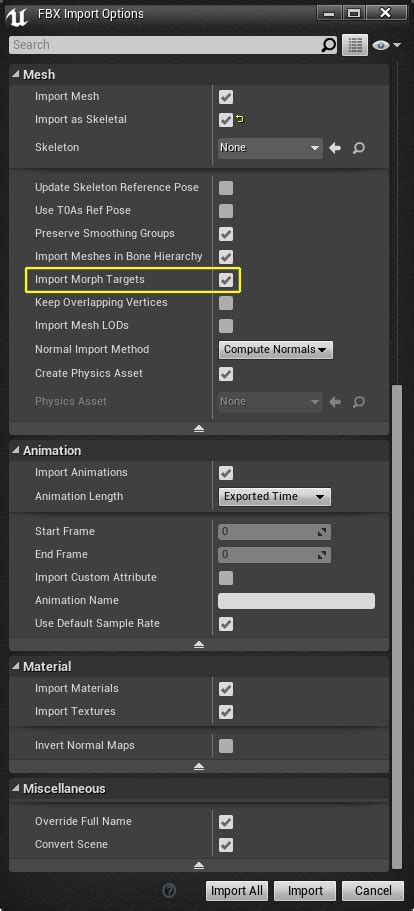 fbx morph target pipeline unreal engine documentation