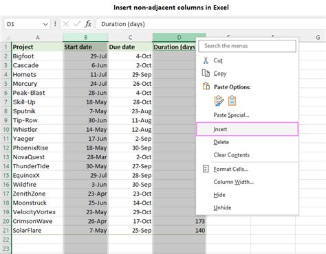 how to insert column in excel single multiple every other