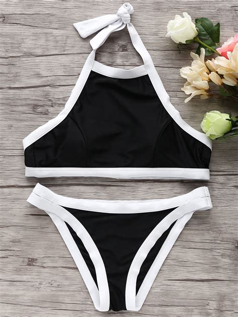 [26 Off] 2022 Halter High Neck Bikini Set In Black Zaful