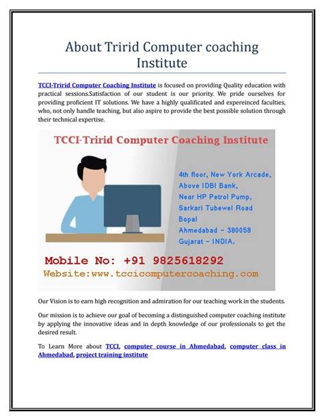about tririd computer coaching institute coaching learning methods