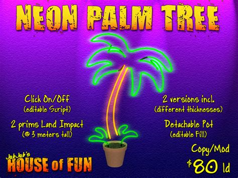 Second Life Marketplace House Of Fun Neon Palm Tree