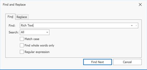 find and replace dialog in rich text editor winforms controls