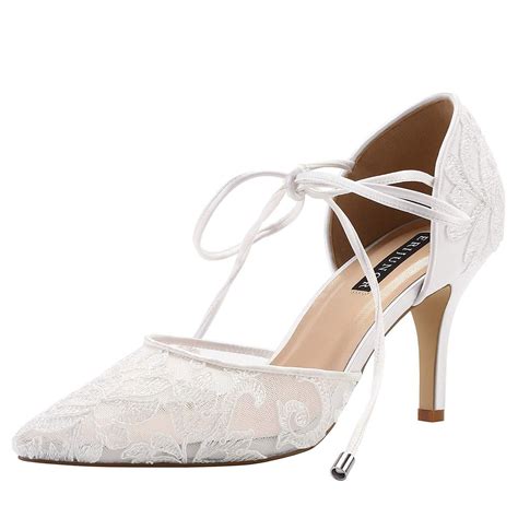 Erijunor Ivory Lace Mesh Satin Bridal Wedding Shoes For Women