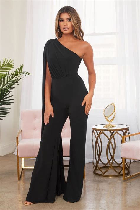 Black One Shoulder Cape Sleeve Jumpsuit – Club L London Usa Bride