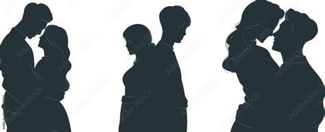 Silhouettes Of Three Happy Couple Holding Each Other Kissing And