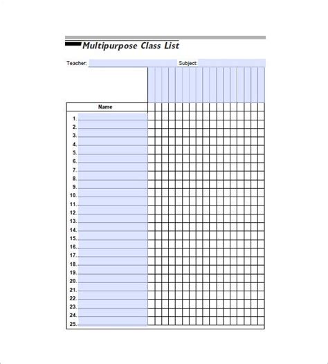 class list template 17 word excel pdf format download