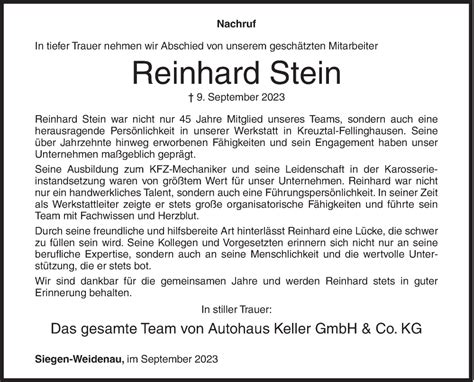 Traueranzeigen Von Reinhard Stein 57trauer De
