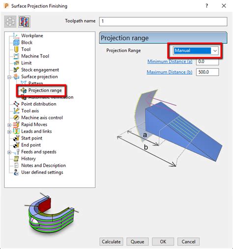 solved surface projection finishing issue from distance projection