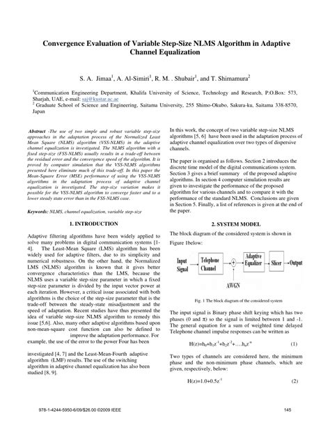 pdf convergence evaluation of variable step size nlms algorithm in