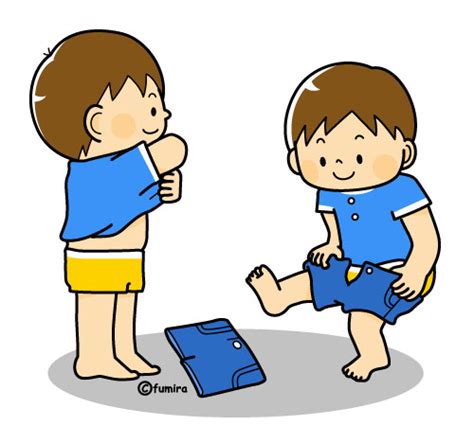 服を着がえる男の子のイラスト（カラー）