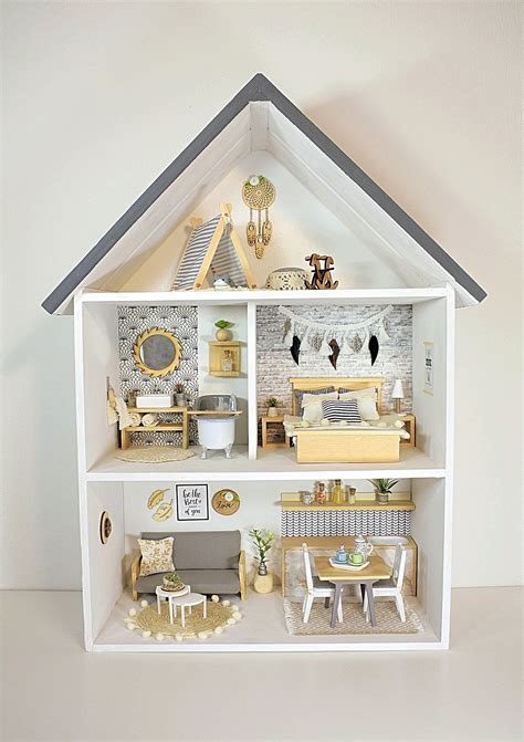 Dollhouse Wooden Handmade Modern Miniature 1 12 Scale Etsy Doll