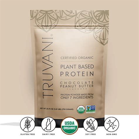 Organic Plant Based Truvani Chocolate Peanut Butter Protein Powder