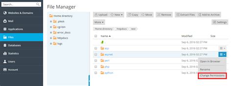 setting file and directory access permissions plesk onyx documentation