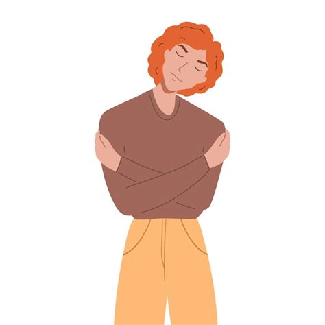 Premium Vector Woman Standing Near The Mirror And Hugging Her Own