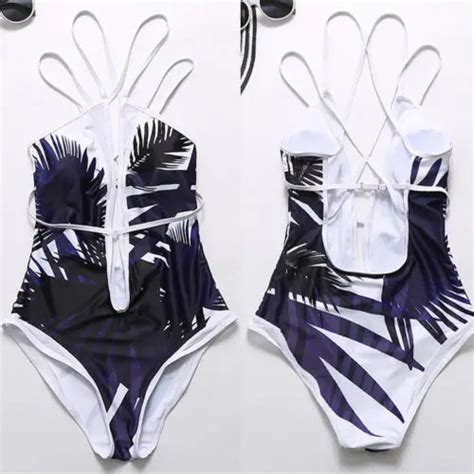 2018 New Sexy Women One Piece Leafs Swimwear High Waist Bikini Push Up