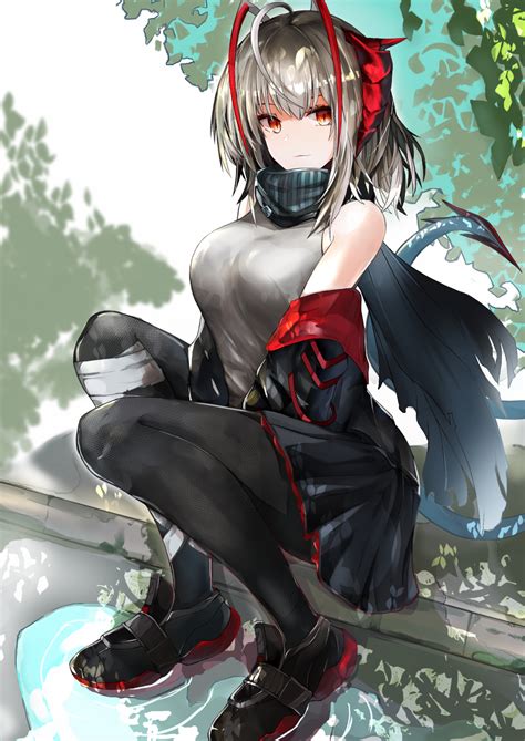 Safebooru 1girl Ahoge Akasabi Antennae Arknights Bandaged Leg