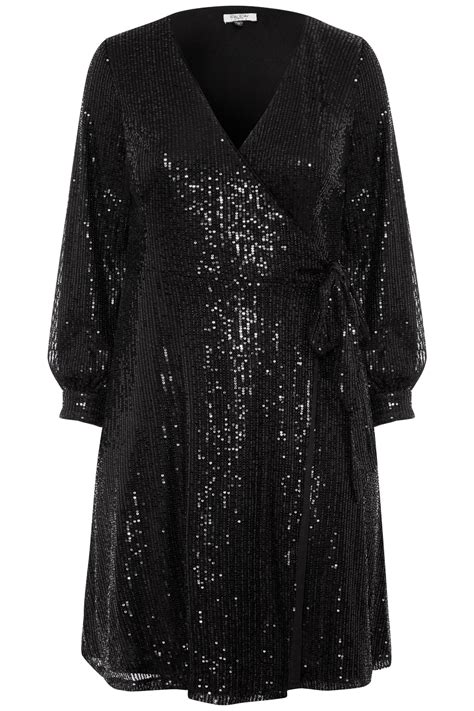 Chi Chi Black Sequin Wrap Dress Yours Clothing