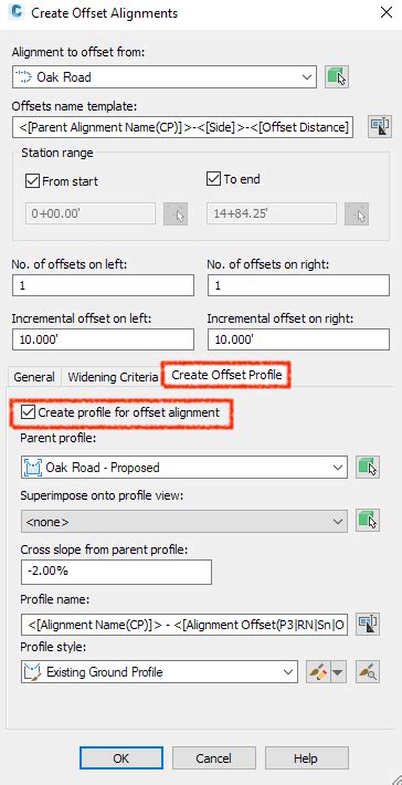 solved how to add offset profiles after alignments