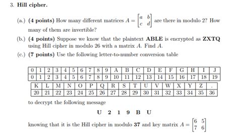 solved 3 hill cipher 4 points many different matrices mo