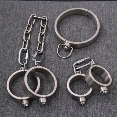 Heavy Duty Stainless Steel Handcuffs Ankle Cuffs Neck Collar Press Lock
