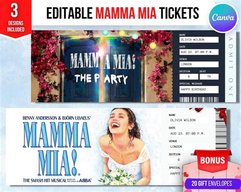 Printable Mamma Mia Broadway Surprise Ticket Mamma Mia Etsy