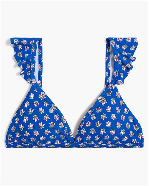Factory Printed Ruffle Shoulder V Neck Bikini Top For Women