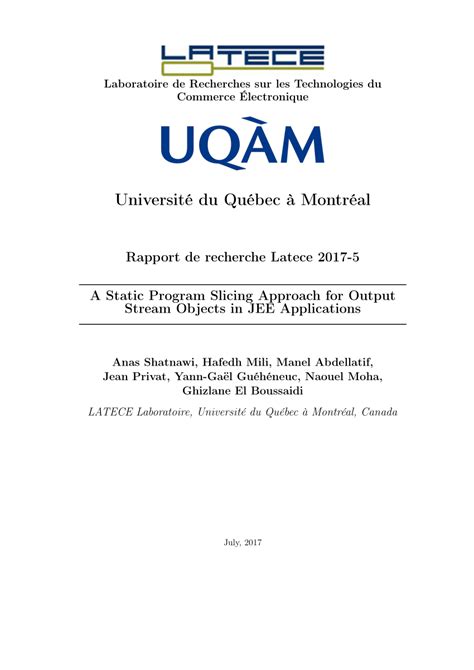 pdf a static program slicing approach for output stream objects in
