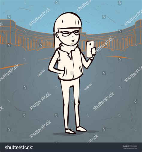 Girl Making Selfie Hand Drawn Cartoon Vector De Stock Libre De