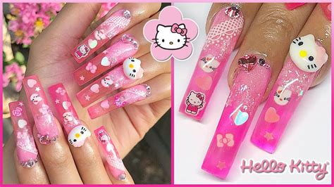 Watch Me Do My Nails Hello Kitty Pink Jelly Glitter Bling Fimo Acrylic