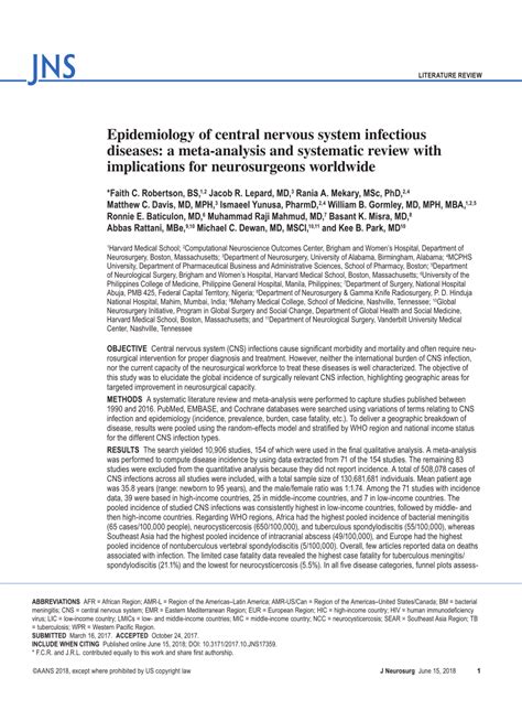 Pdf Epidemiology Of Central Nervous System Infectious Diseases A