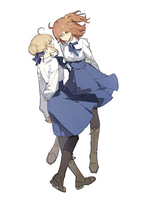 Safebooru 2girls Absurdres Ahoge Arm Behind Back Artoria Pendragon