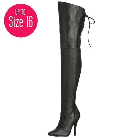 Pleaser Legend 8899 Black Leather Thigh High Boots