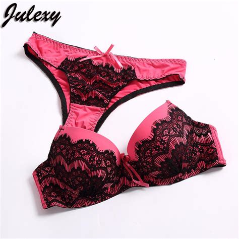 Julexy Sexy Abc Embroidery Women Bra Set Lace Bra Brief Sets Push Up