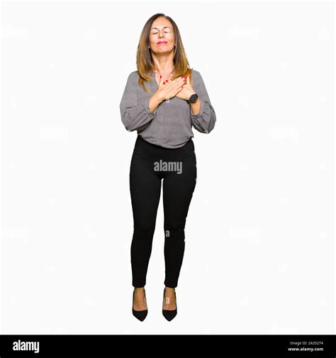 Woman Hands Chest Mature Cut Out Stock Images And Pictures Alamy