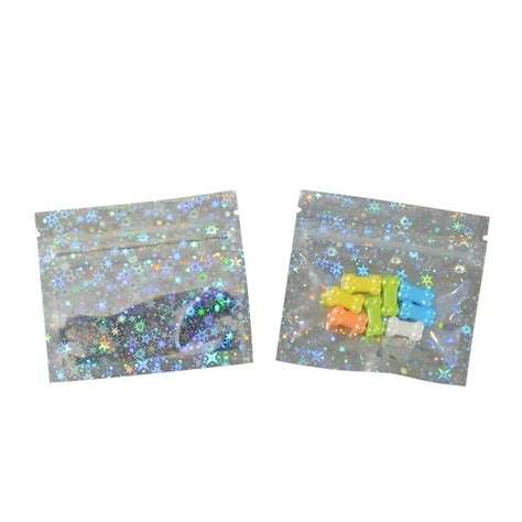 100pcs 7 5 6 5cm Mini Aluminum Foil Holographic Iridescent Ziplock Bag