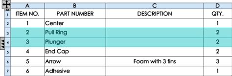 hiding and displaying table rows or columns 2019 solidworks help