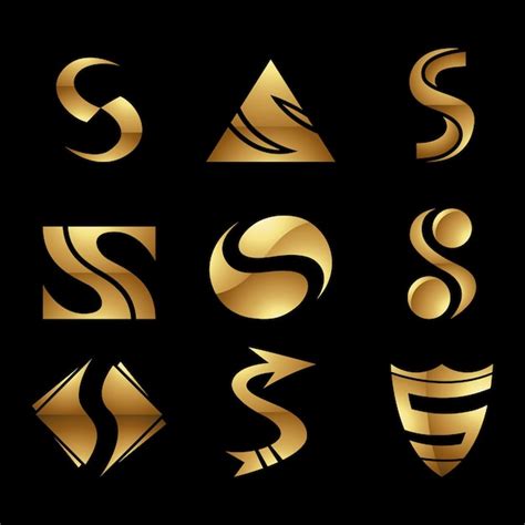 Iconos De Letra S Brillante Dorado Sobre Un Fondo Negro Vector Premium